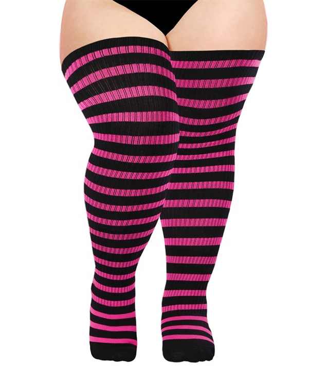 Extra Long Striped Knitted Thigh High Socks Compression Breathable Knee ...
