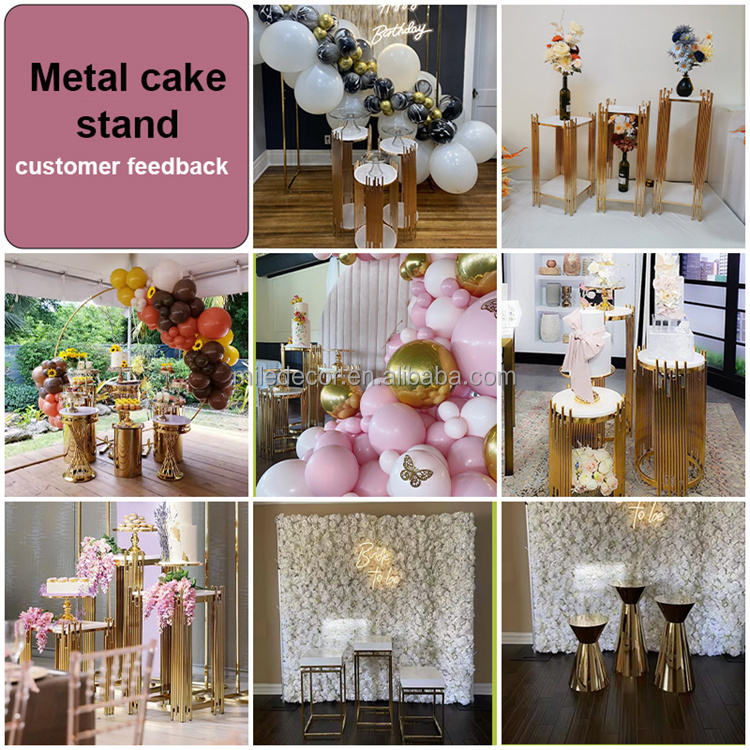 Wedding Party Decor 3 Piece Gold Stainless Steel Square Plinth Set ...