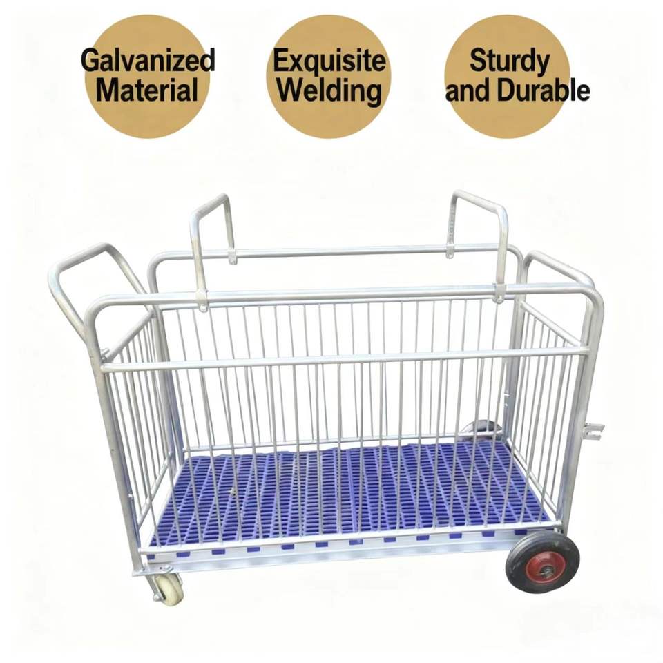 Galvanized Piglet Transport Cart with Wheels - Durable Handcart for ...