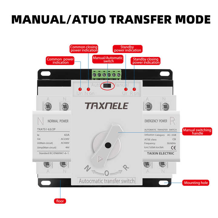 ATS Dual Power Automatic Transfer Switch - 230V 63A
