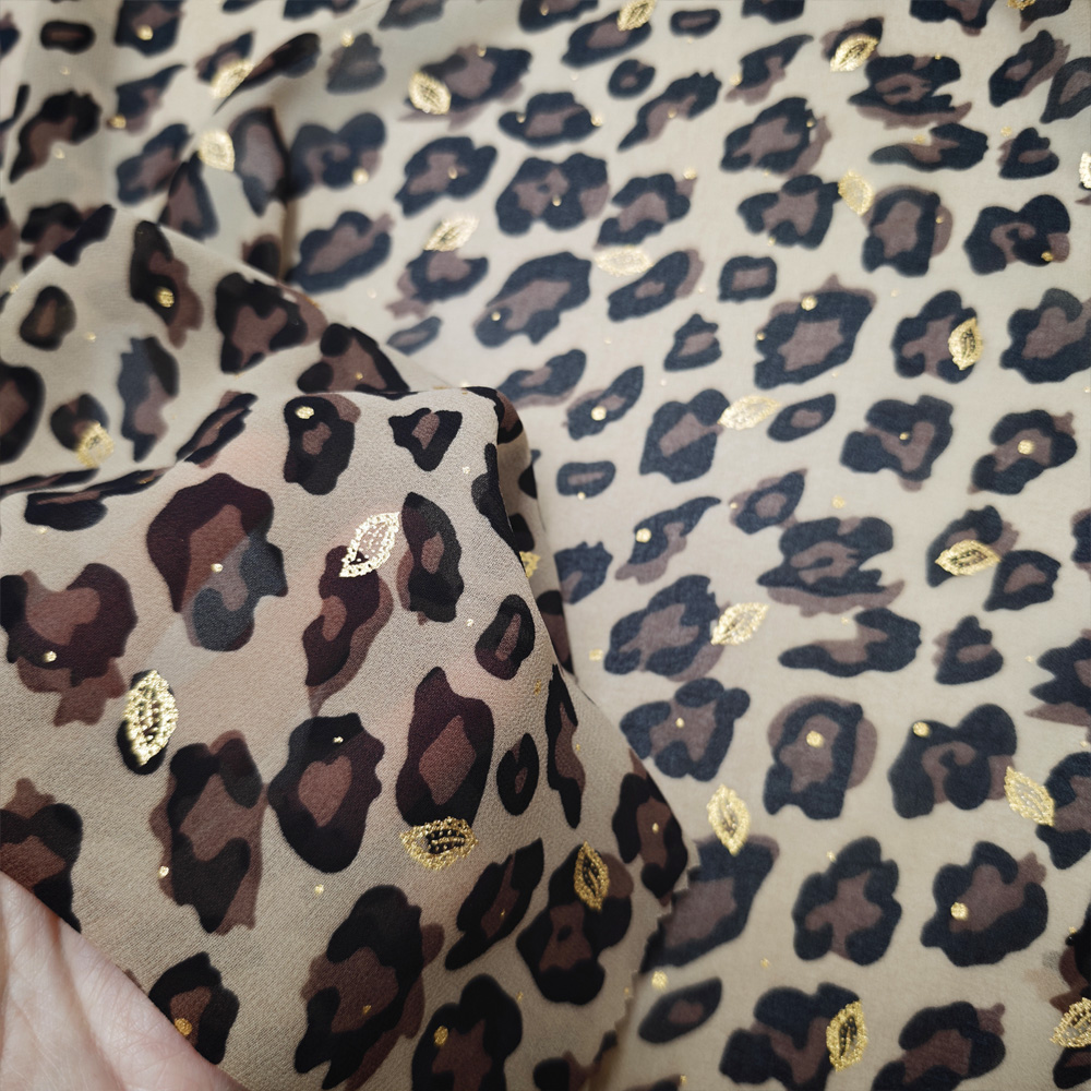 Spot Bronzed Shiny Leopard Print 75D Pearl Chiffon 100%Polyester Fabric ...