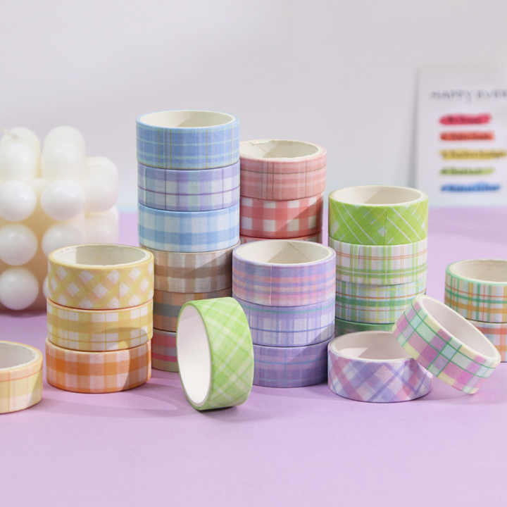 Fresh Grid Pattern Color Basic Manual Washi Tape Set