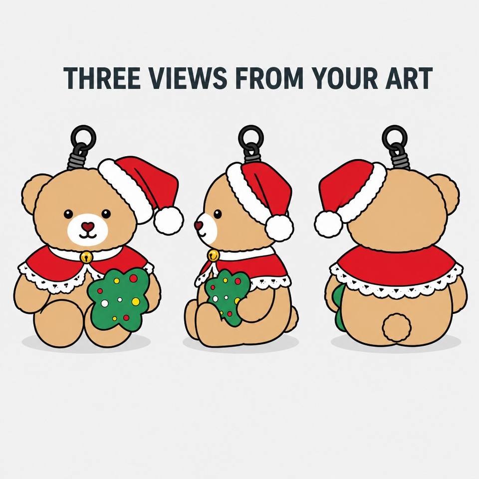 Custom Plush Keychain Christmas Teddy Bear Tan Bag Charm with Red Cape ...