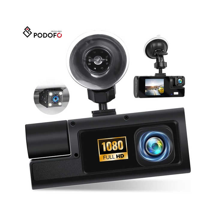 Podofo 3 Channel Dash Cam - Front, Rear, Inside 1080P