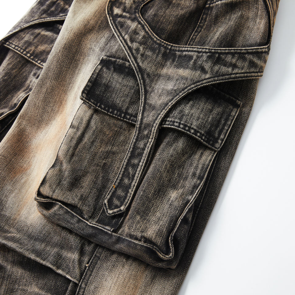 Mens Wide Leg Jeans Custom Heavyweight Brown Washed Low Rise Jeans ...