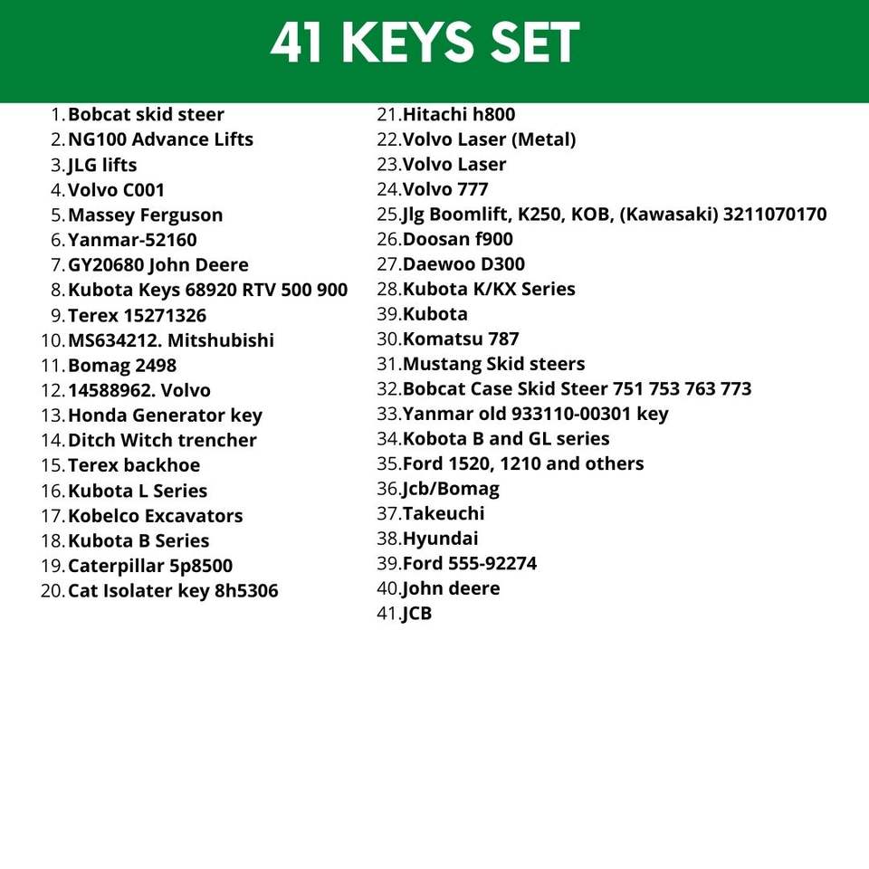 41 Keys Master Ignition Key Set for Heavy Machinery