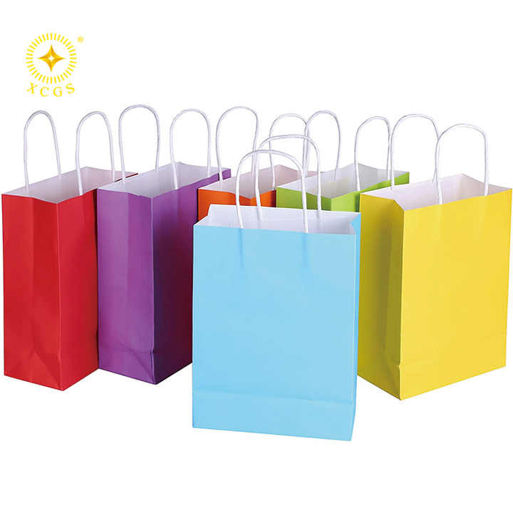Compostable Colorful Kraft Paper Bags With Handles, Retail Merchandise ...