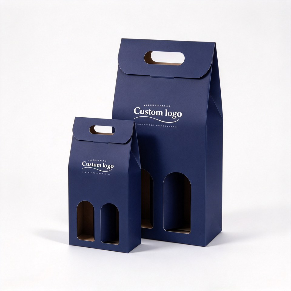 Paper Wine Bottle Carrier Box With Handle and Die Cut Window for Two ...