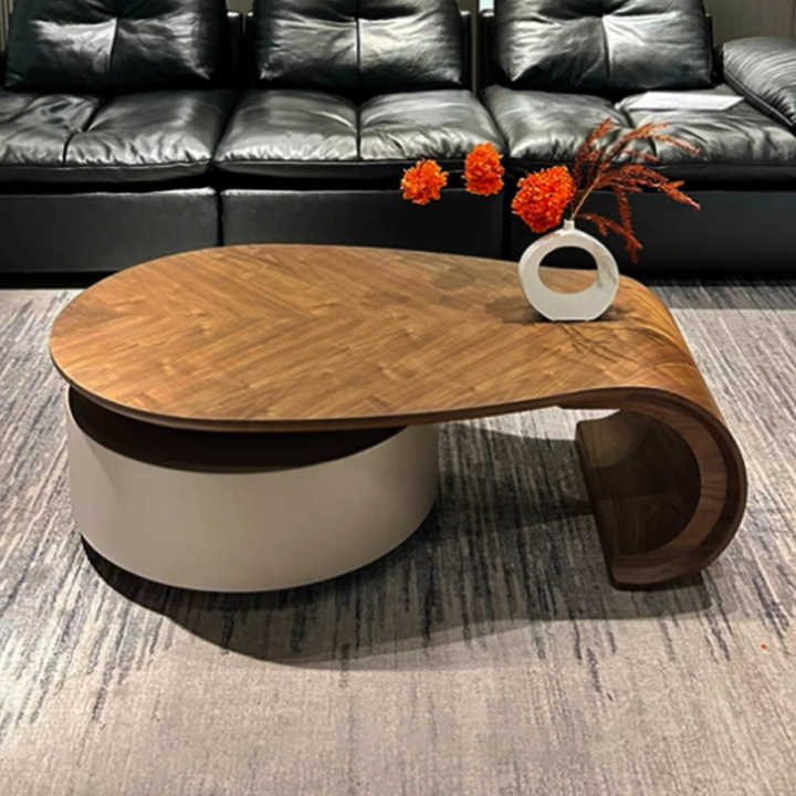 Light Luxury Leaf Shape Walnut Bark Coffee Table WZ2427