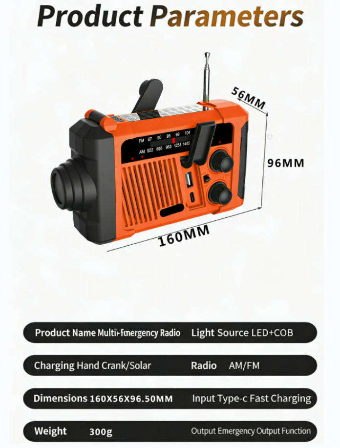 Emergency 1800mAh Battery Hand Crank Solar AM/FM Radio Flashlight ...