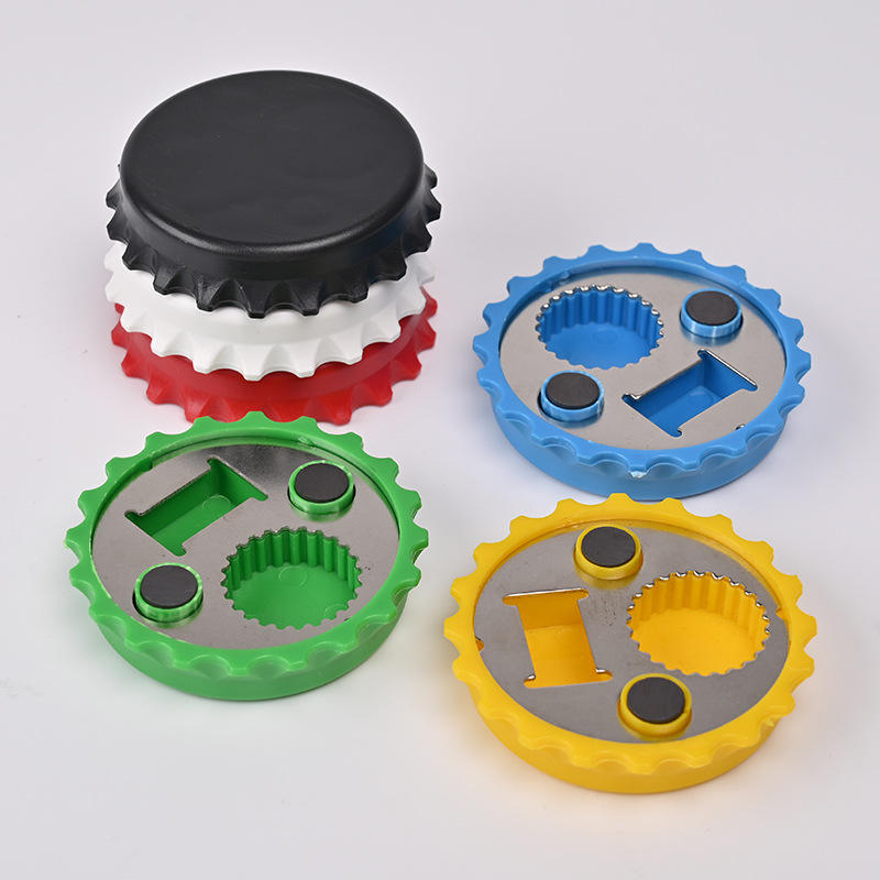 Custom Logo Round Plastic Beer Cap Shape Magnetic Bottle Opener for ...