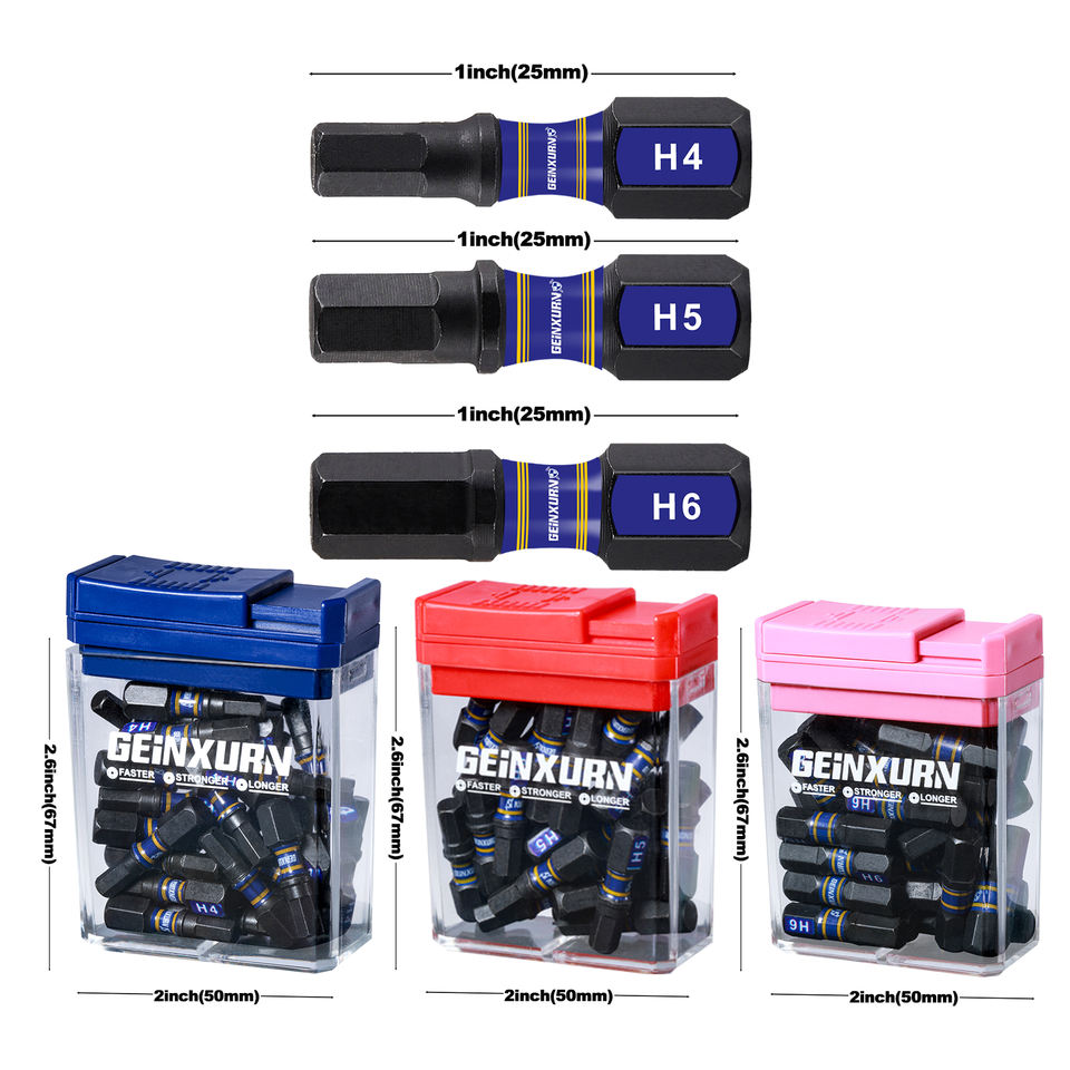 GEINXURN 30PCS GUM BOX 1" Hex4/5/6 Impact Screwdriver Drill Bit Set ...