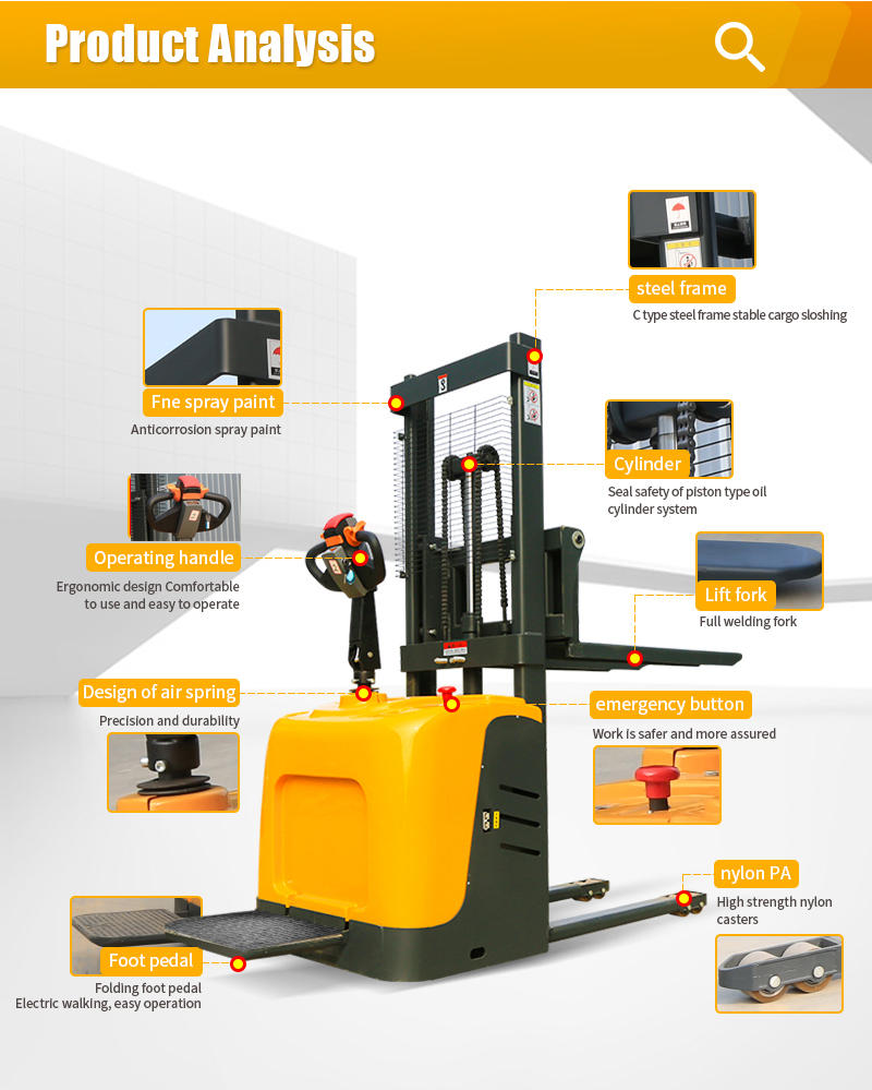 Electr Pallet Stacker Forklift 1.5ton 2ton Battery Powered Full/Semi ...