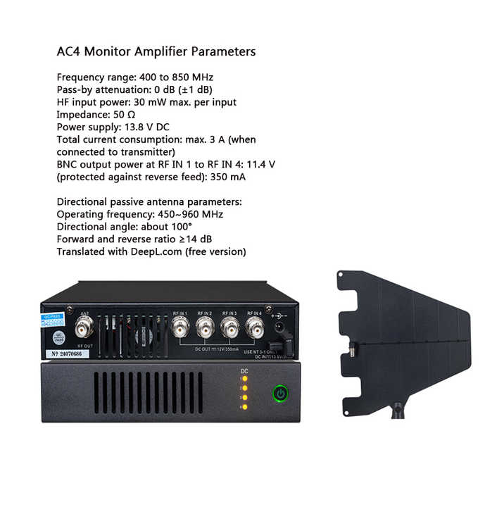 XTUGA AC4 Monitor Amplifier - 4 Channel Wireless Antenna Combiner