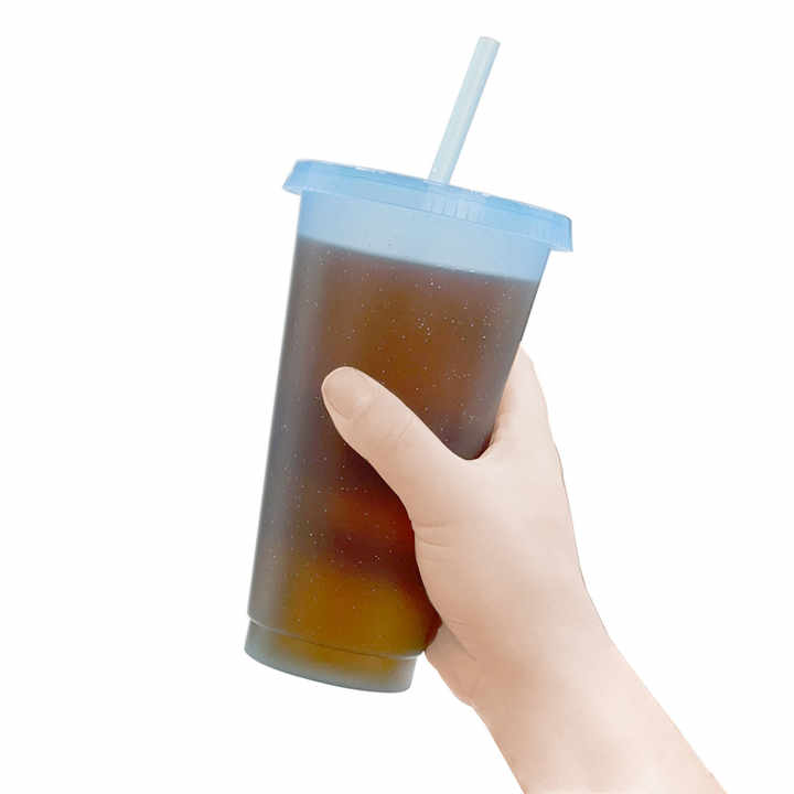 Custom 24oz Blue Reusable Iced Coffee Cup with Lid and Straw Drinking ...