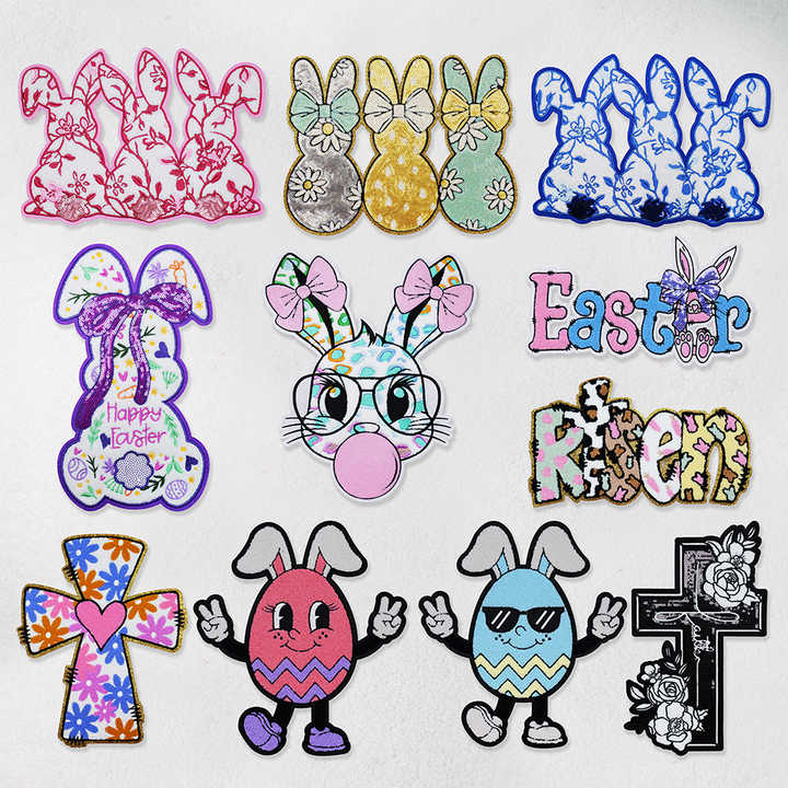 2025 New Design Iron on Large Rabbit Easter Sequin Patches Embroidery ...