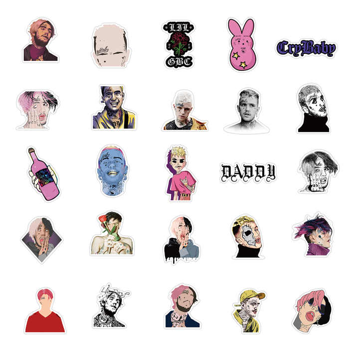 50PCS Rapper Star Lil Peep Stickers Vinyl Waterproof Cartoon Person ...
