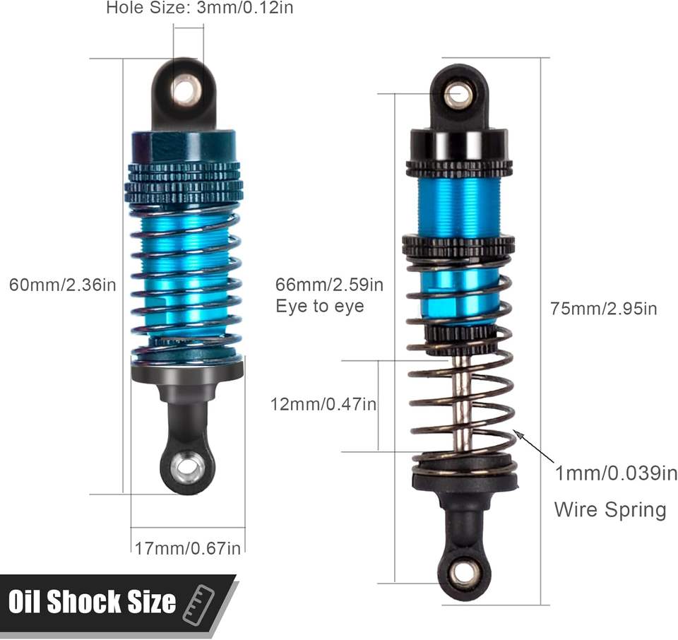Oiled Shocks Upgraded 66mm/72mm Aluminum Oil Shock Absorber Set for 1/ ...