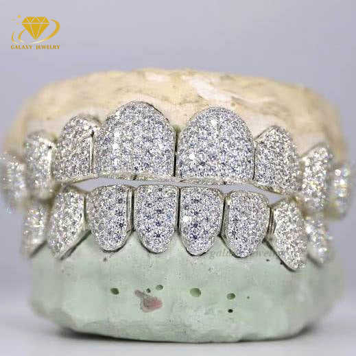 Perm Cut Moissanite Grillz - 925 Silver Custom Teeth Settings