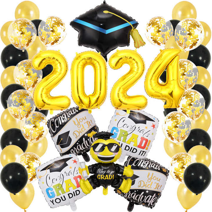 Graduation party balloon set Gold and Black balloons and 2024 foil ...