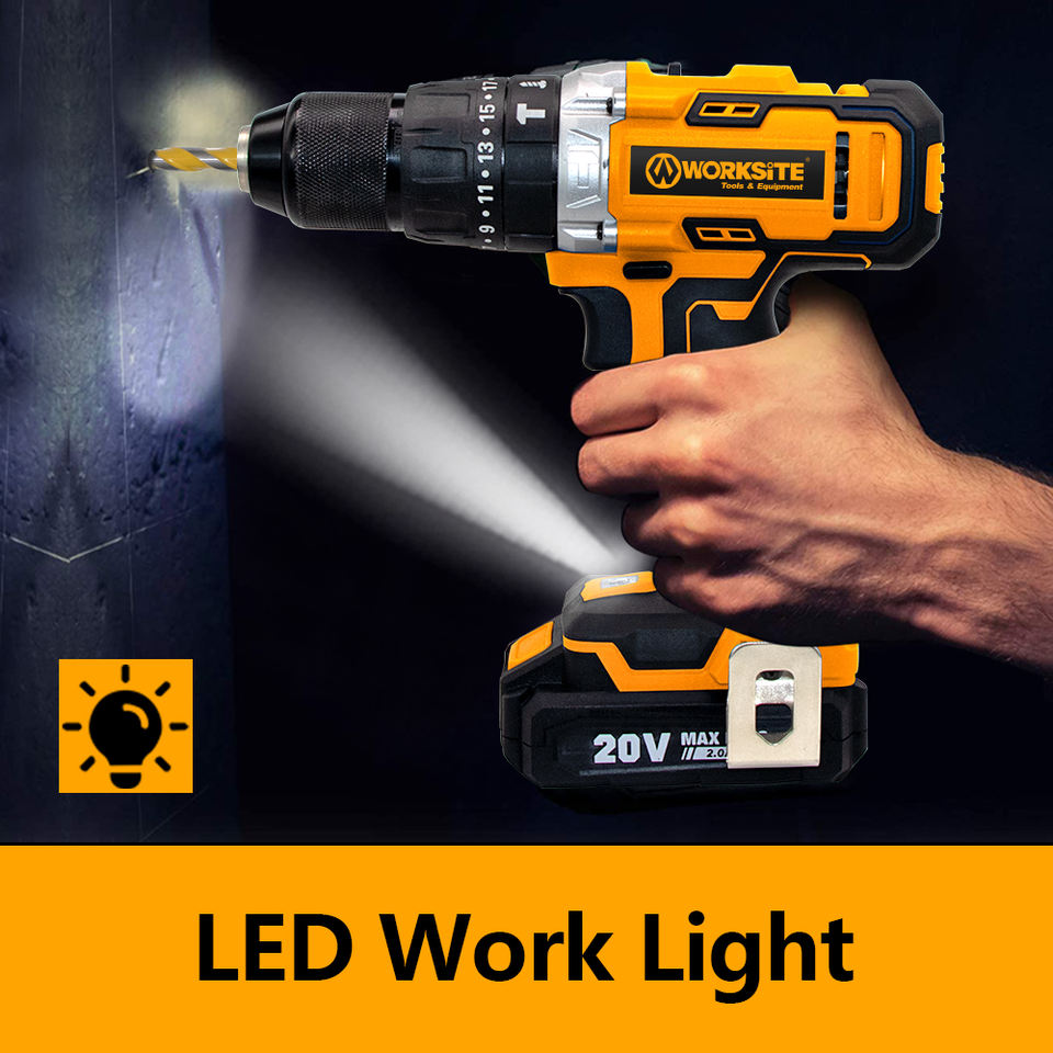 WORKSITE Professional 20V Cordless Impact Drill Set-40 N.m Torque ...