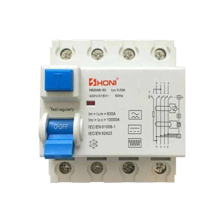 HONI B Type B RCCB HB204B-100 63A 80A 100A 4P 10KA 30MA 100MA ELCB Residual Current Circuit ...