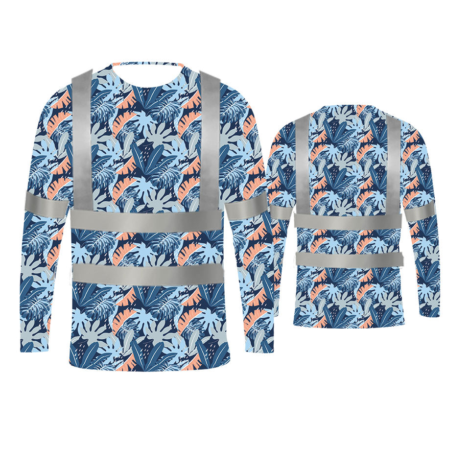 Hi Vis Reflective Flower Island Pattern Long Sleeve Shirt With Logo ...