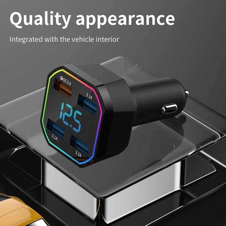 OEM 4 Ports 66W USB Car Charger LED Digital Display Fast Charging QC3.0 ...