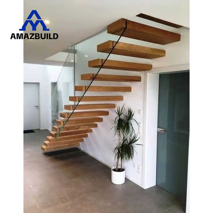 AMAZBUILD Custom Modern Wooden Staircase Floating Straight Stairs ...