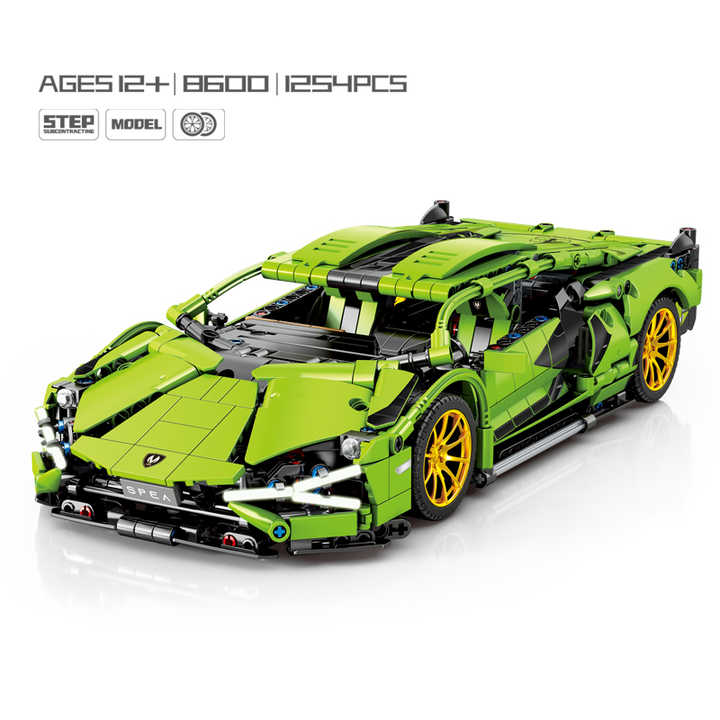 MJI 8600 Model MOC Plastic 1254pcs Green Lambo Car Building Blocks