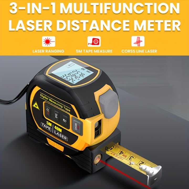 3 in 1 Laser Distance Meter 40m/130ft Digital Measuring Instrument Tape Measure Distance Area ...
