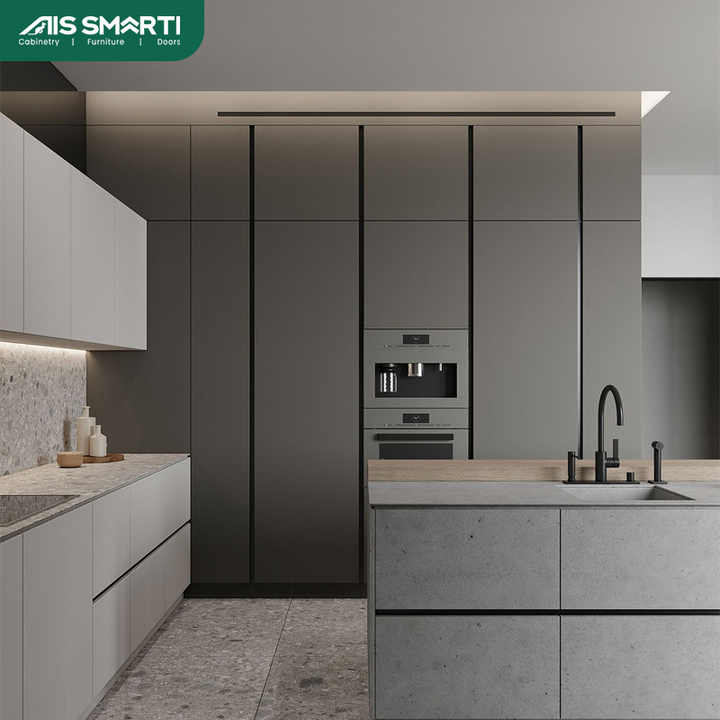 AIS 2025 Custom White Kitchen Cabinet Light Grey Solid Wood Lacquer ...