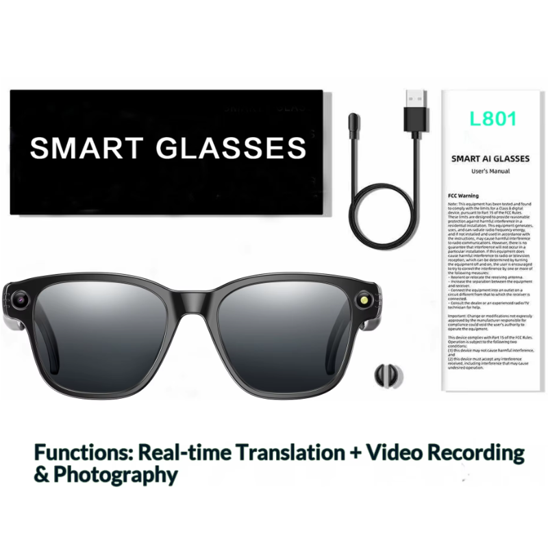 L801 Smart Glasses with AI Assistant 8MP Camera 1200P Video Recording ...