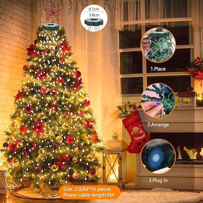 8 Mode LED Christmas Tree Lighting Waterproof Annular Warm White Xmas ...