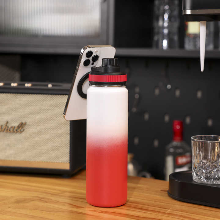 Magnetic Lid Mobile Phone Holder Thermos Flask - 12-24hrs Insulation
