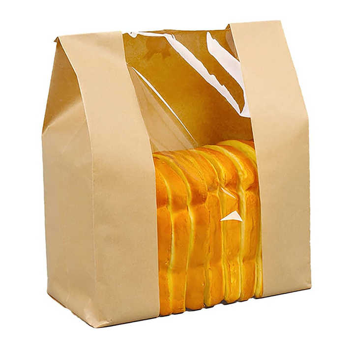 Kraft Paper Baking Bags Toast Bread Paper Bags With Clear Window Anti ...