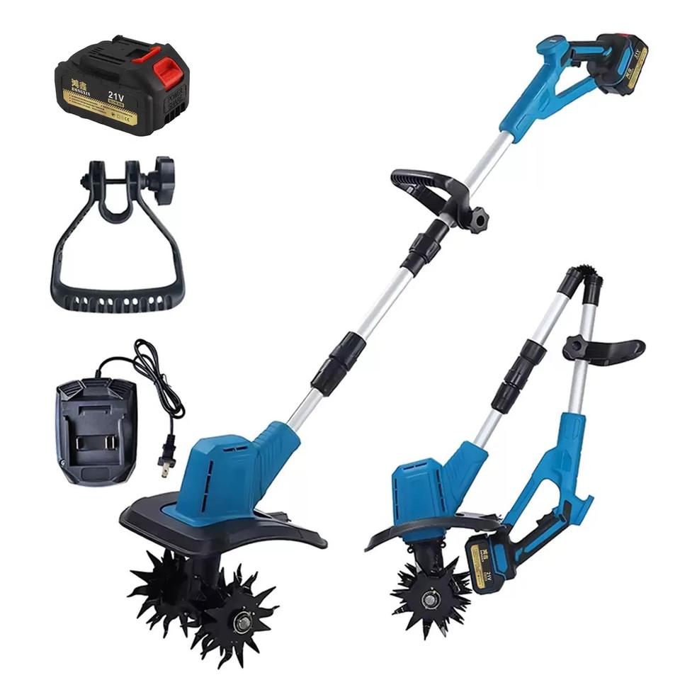 21V Industrial Cordless Metal Tiller Cultivator Telescopic Pole Lithium ...