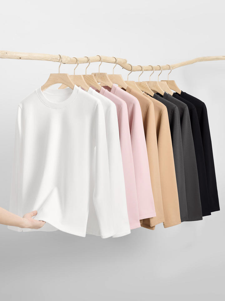 Winter New 280g Heavy Base Shirt Long Sleeve Knitted Casual Men's & Women's Joker Plus Velvet ...