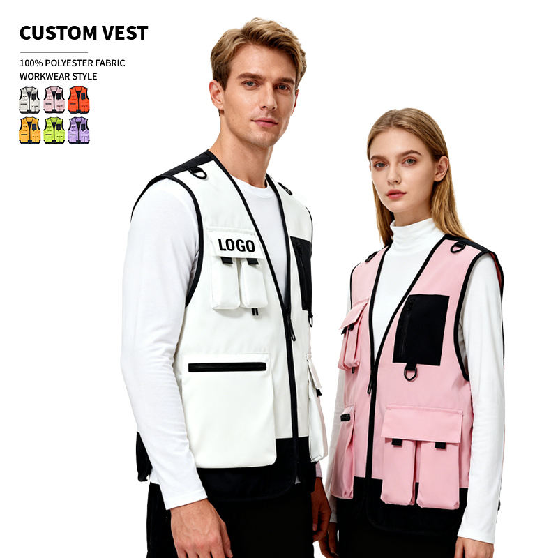 Men's Waterproof Zipper Vests Waistcoats Multi-pocket Custom Logo ...