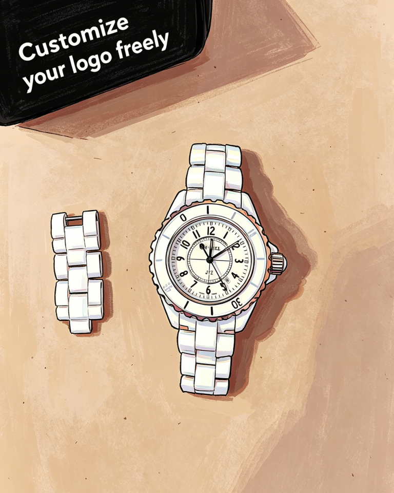 White Customizable Logo Braided Strap Watch Rectangle Case Alloy Band ...
