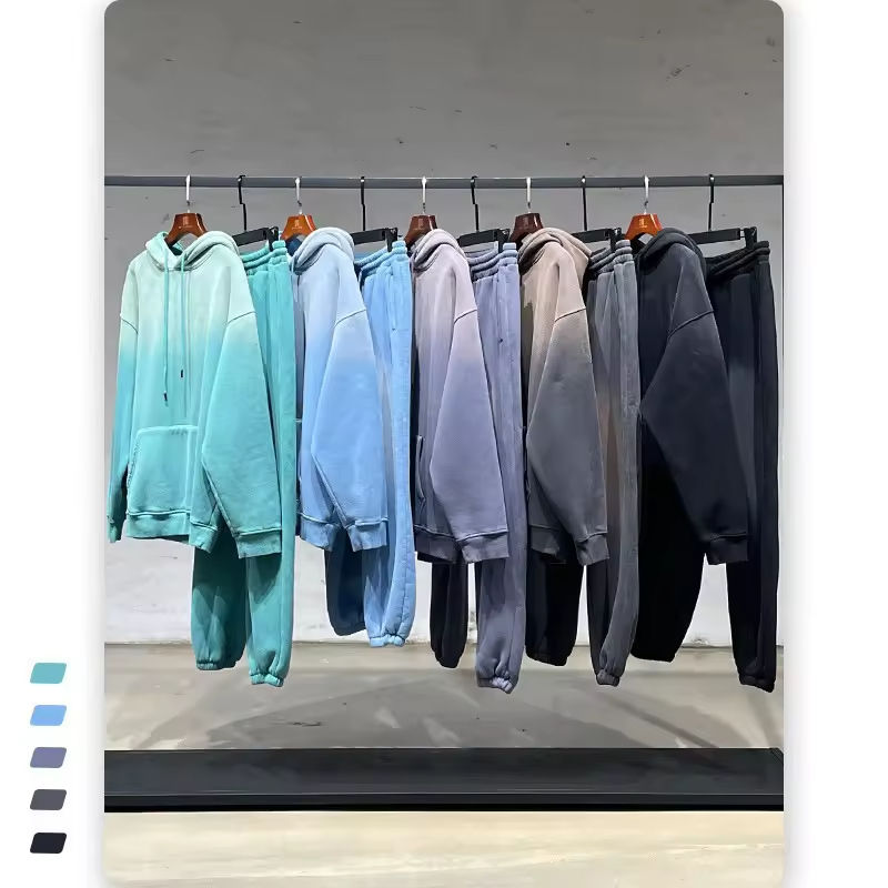 Unisex Solid Color Hooded Jogger Tracksuit Set 100% Cotton Breathable ...