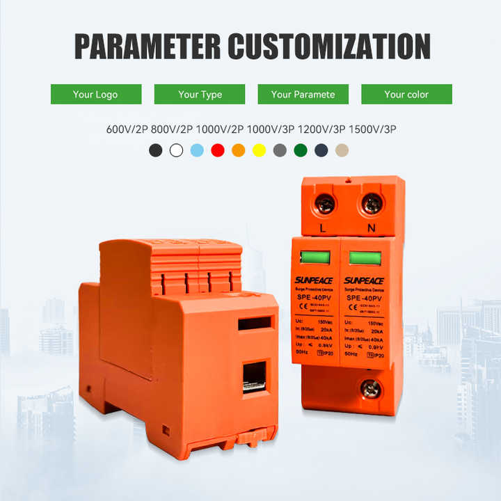 Dc Ac SPD Surge protection Devices lightning 20ka 40ka T2 1P 2P 3P 4P 500V 600V 800V 1000V 1200V ...