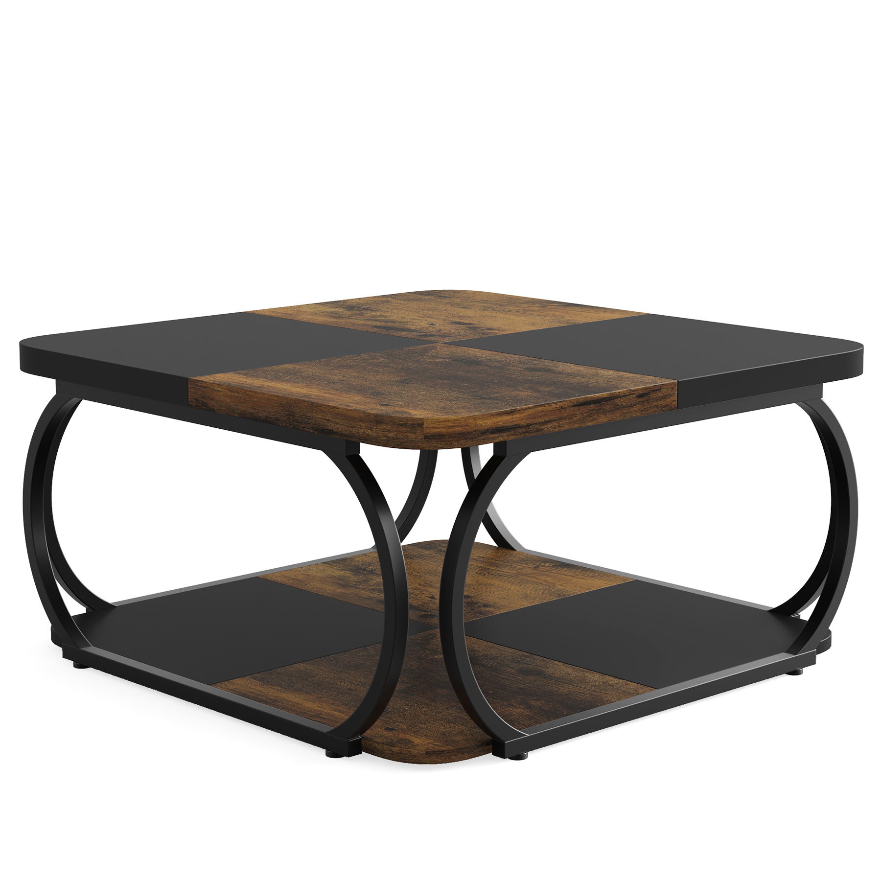 Square Convertible Coffee Table 2 Tiers 40 Inches Low Farmhouse Wood ...