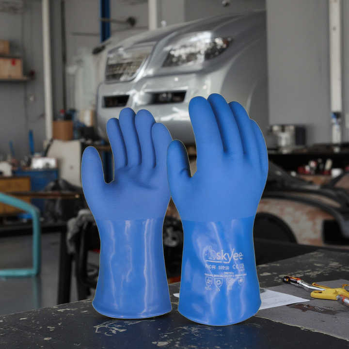 Blue Heavy Duty PVC Work Gloves Double Dipped Sandy Finished ...