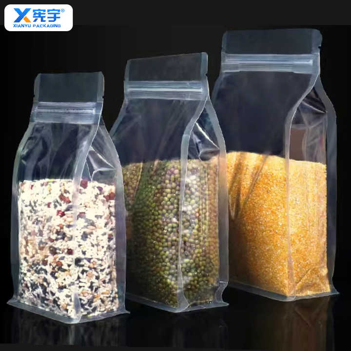 Clear Plastic 8 Side Seal Flat Bottom Gusset Transparent Plastic Food ...