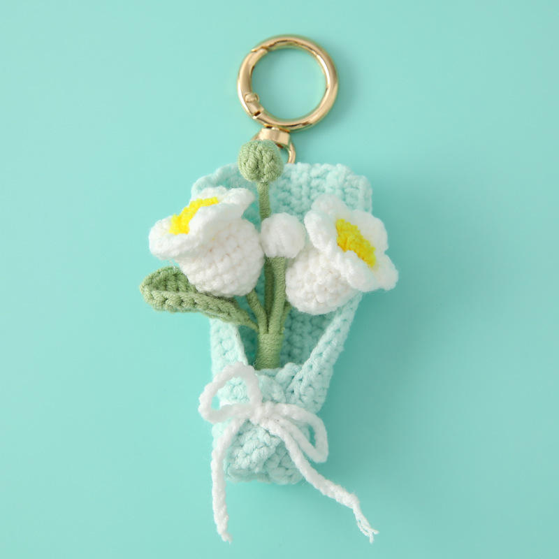 HECION 2025 Korean Style Crochet Keychain Double-Headed Bellflower ...