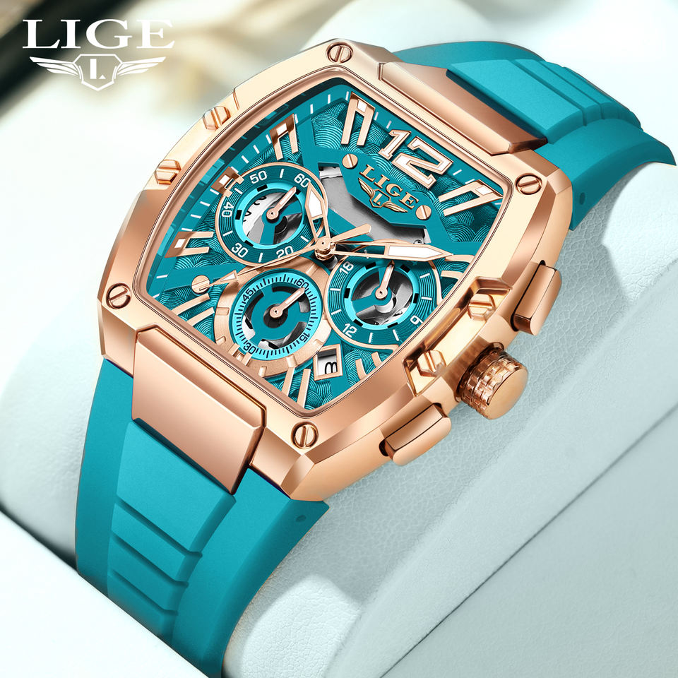 LIGE LG89206 Men’s Blue Square Chronograph Watch - Sporty, Waterproof ...