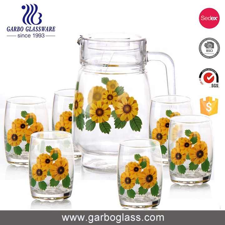 7pcs Flower Colored Drinking Glass Sets With Printing Glass Water ...