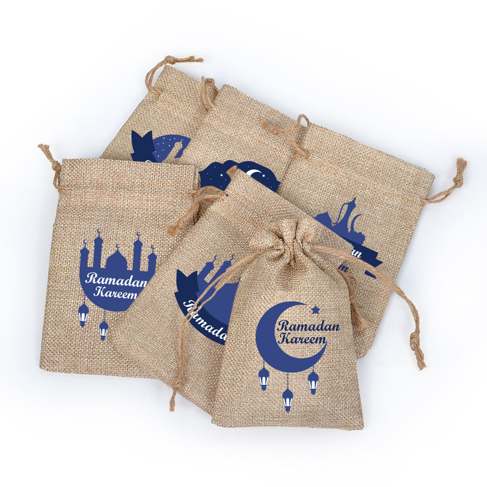 Reusable Eco-friendly Linen Drawstring Pouches Custom Logo Crescent ...