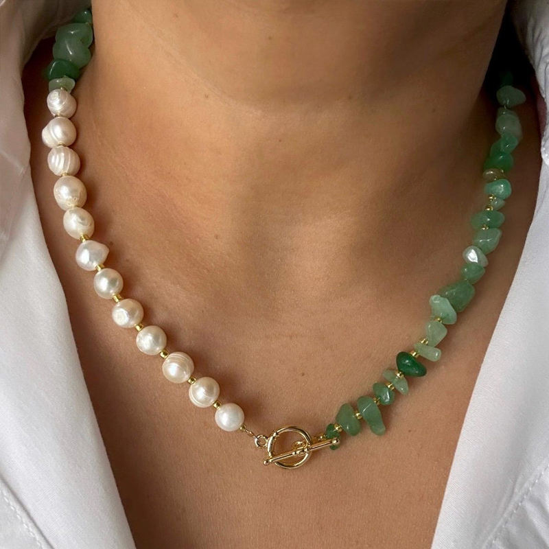 Trendy Irregular Nature Stone Freshwater Pearl Beaded Necklaces 18K ...